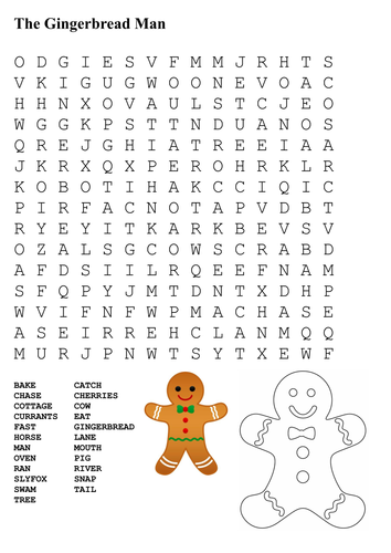 The Gingerbread Man Word Search and Coloring | Teaching Resources