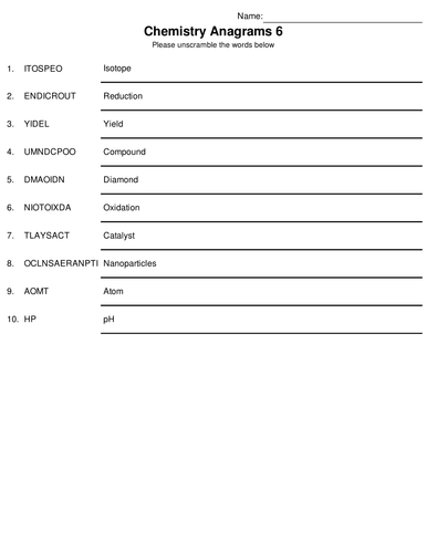 GCSE Chemistry Bumper Anagram Pack. 10 Sets of 10 Anagrams included ...