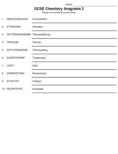 GCSE Chemistry Bumper Anagram Pack. 10 Sets of 10 Anagrams included ...
