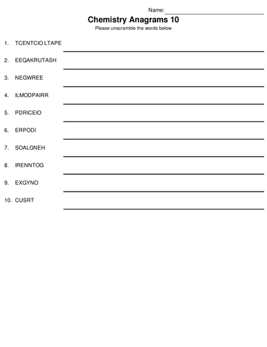 GCSE Chemistry Bumper Anagram Pack. 10 Sets of 10 Anagrams included ...
