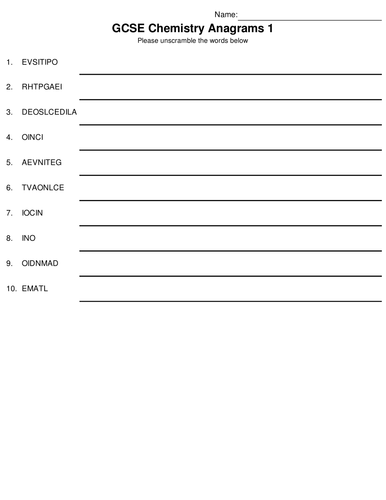 GCSE Chemistry Bumper Anagram Pack. 10 Sets of 10 Anagrams included ...