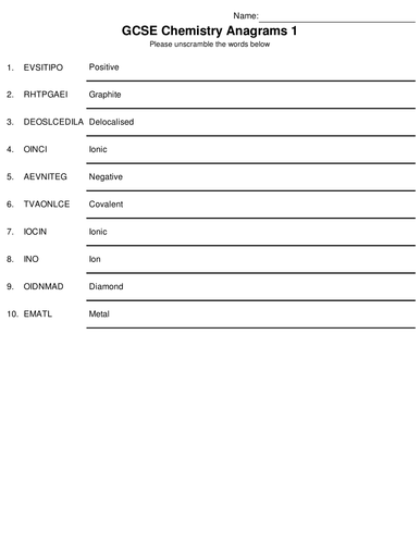 GCSE Chemistry Bumper Anagram Pack. 10 Sets of 10 Anagrams included ...