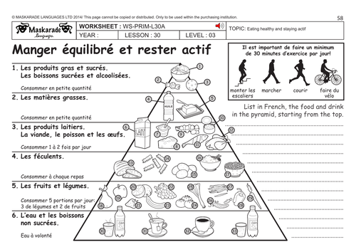 FRENCH KS2 Level 3 - KS3 (Year 7): Eating healthy/ Measuring units ...