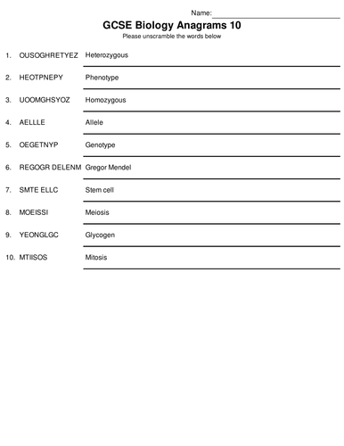 GCSE Biology Bumper Fun Anagram Pack. 10 Anagram Sets included with ...