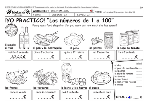 SPANISH KS2 Level 3 - KS3 (Year 7): Practising numbers from 1 to 100 ...