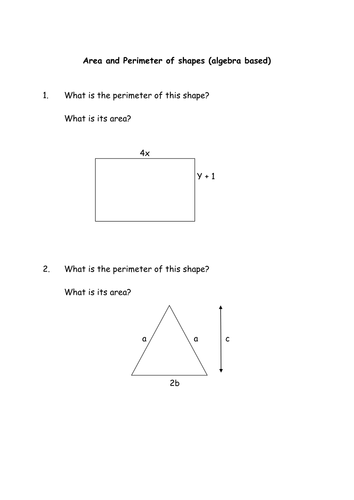 Area and Perimeter of shapes - algebra based | Teaching Resources