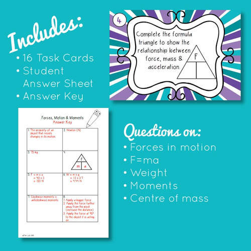 Forces, Motion & Moments Revision Task Cards | Teaching Resources