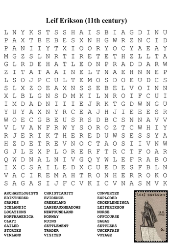Leif Erikson Word Search | Teaching Resources