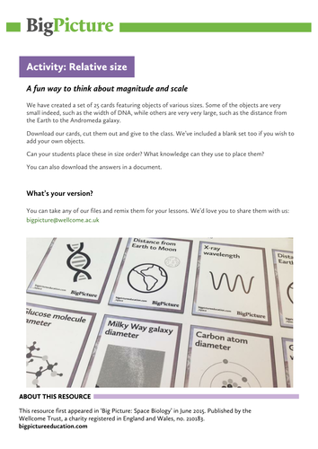 Relative size card sort activity | Teaching Resources