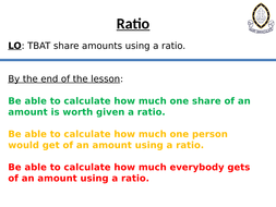 Complete Ratio lessons - Sharing amounts - Bar Modelling method by ...