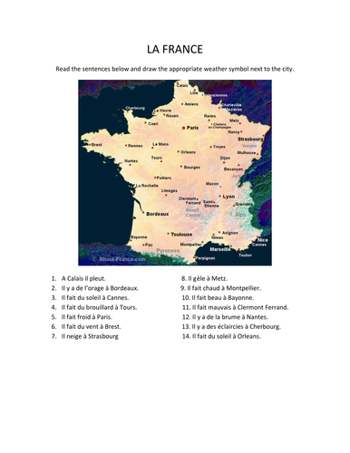 Carte France la météo / Map France weather | Teaching Resources