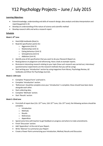 Psychology Research Project with Guidance | Teaching Resources