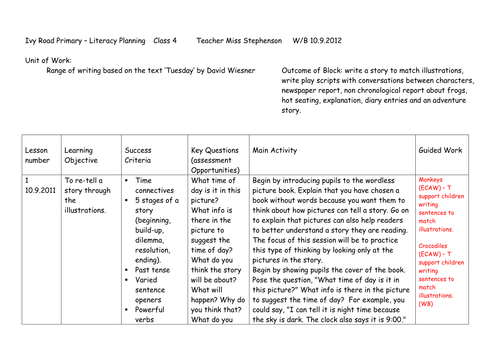 Literacy KS2 unit of work around the text 'Tuesday' by David Wiesner ...