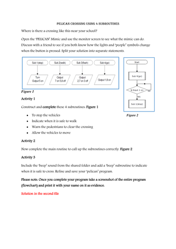 Flowol Pelican Crossing With 4 Subroutines Teaching Resources