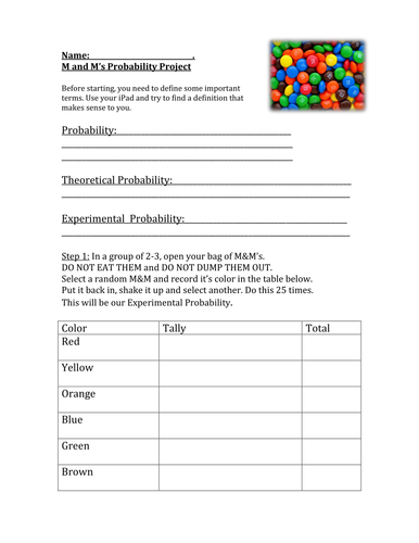M&M's Probability Project | Teaching Resources