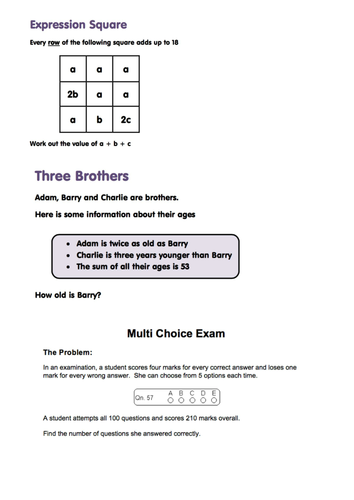 Algebra (Level 4 - 7) | Teaching Resources