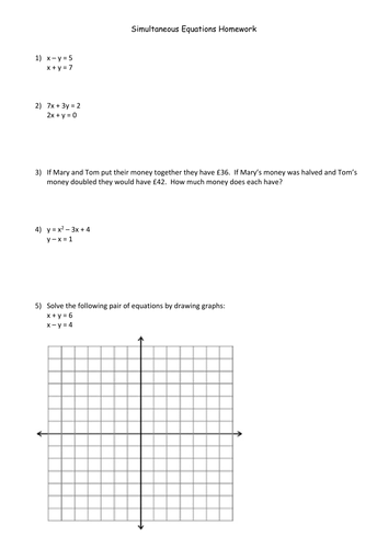 Simultaneous Equations (Level 7 +) | Teaching Resources