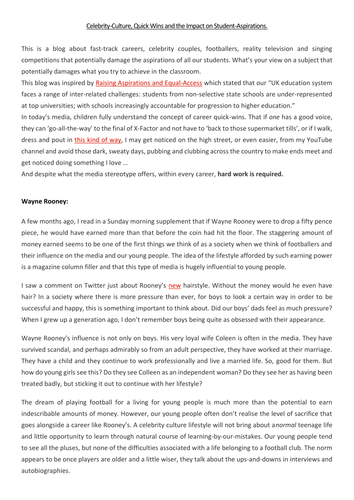 Celebrity Culture and Aspirations - Tutor work | Teaching Resources