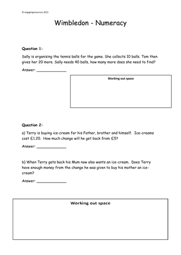 Tennis – Wimbledon themed literacy and numeracy activities | Teaching ...