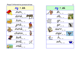 Phase 5: alternative pronunciation of 'ey' [ai - as in grey], - table cards, revision chart and ...