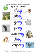 Phase 5: alternative pronunciation of 'ey' [ai - as in grey], - table cards, revision chart and ...