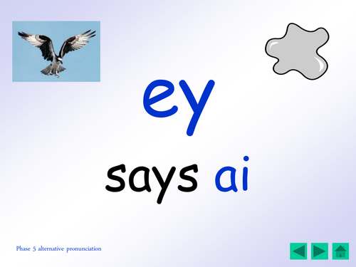 Phase 5: alternative pronunciation of 'ey' [ai - as in grey], - table cards, revision chart and ...