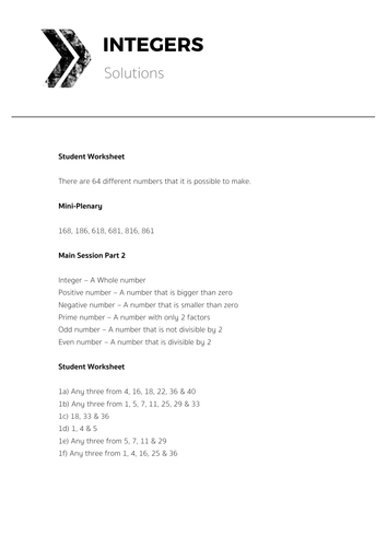 Integers - Complete Lesson | Teaching Resources