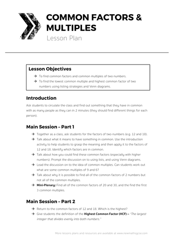 Common Factors & Multiples - Complete Lesson by tomotoole - Teaching ...