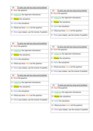 Success Criteria for one and two step word problems | Teaching Resources