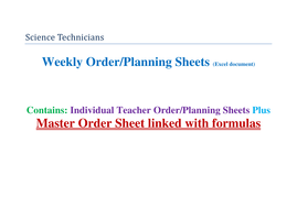 Secondary Technician Science Department Weekly Planning/Order/Practical ...