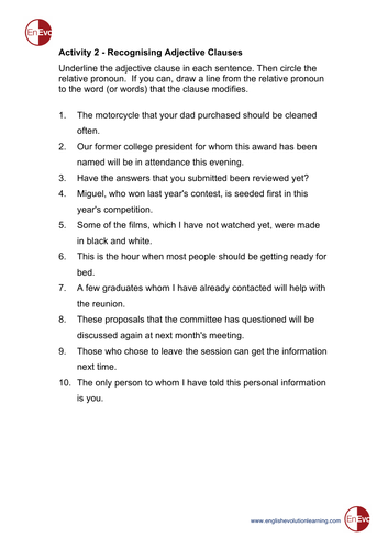 Adjective Clauses & Relative Pronouns | Teaching Resources