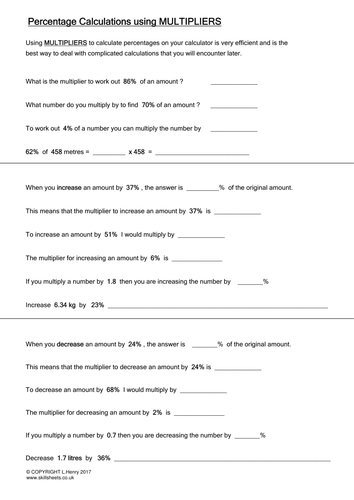 Reverse Percentages and Multipliers | Teaching Resources Reverse Percentages and Multipliers | Teaching Resources