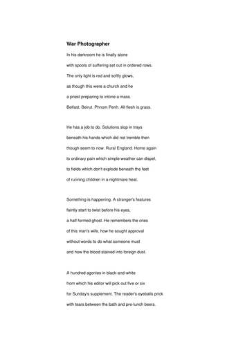 War Photographer Duffy AQA conflict poetry by NICKY_S_96 - Teaching ...
