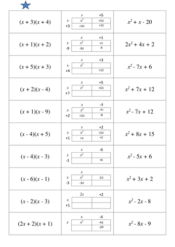 Expanding Quadratic Expressions Match Up | Teaching Resources
