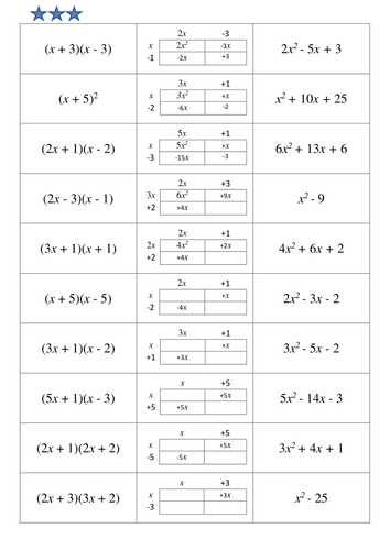 Expanding Quadratic Expressions Match Up | Teaching Resources