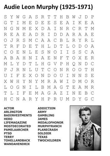 Audie Murphy Word Search | Teaching Resources
