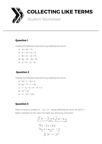 Collecting Like Terms - Complete Lesson | Teaching Resources
