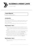 Algebra & Index Laws - Complete Lesson | Teaching Resources