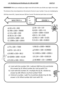 Multiply and divide by 10, 100 and 1000 by gillman19 - UK Teaching ...