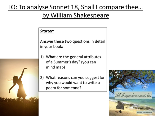 Shakespeare Sonnet 18 Shall I compare | Teaching Resources