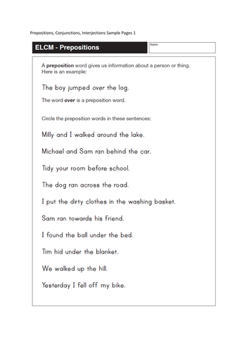 Prepositions, Conjunctions and Interjections (19 pages) | Teaching ...