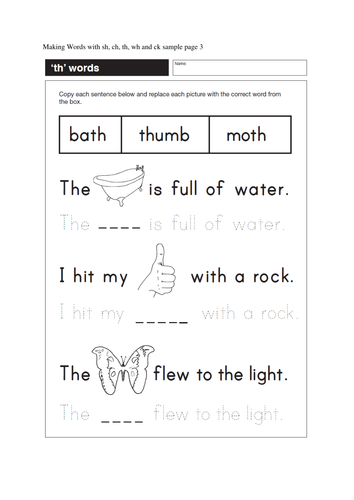 Activity sheets for sh, ch, th, wh, ck words (33 pages) | Teaching ...