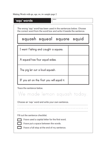 Making Words with qu, squ, sw, tw (21 pages) by GMMD - UK Teaching ...