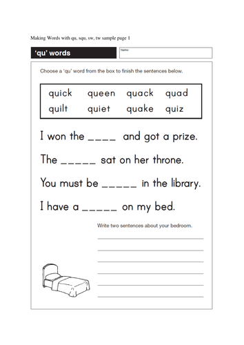 Making Words with qu, squ, sw, tw (21 pages) by GMMD - UK Teaching ...