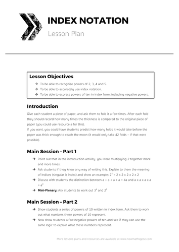 Index Notation - Complete Lesson | Teaching Resources
