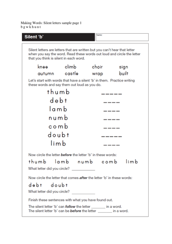 Silent letters: k, h, u, n, t (20 pages) | Teaching Resources