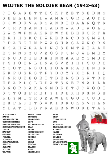 WOJTEK THE SOLDIER BEAR - World War Two Word Search | Teaching Resources