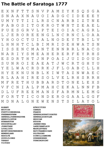 The Battle of Saratoga 1777 Word Search | Teaching Resources