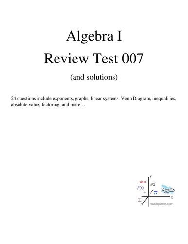 Algebra 1 review practice test | Teaching Resources