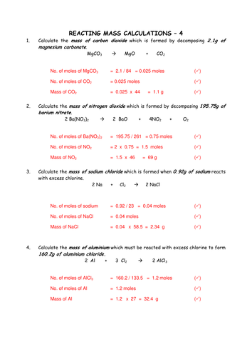 Chemistry: Reacting Mass Calculations Collection by greenAPL - UK ...